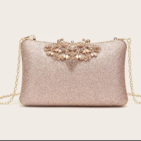 Bags | Luxe Rose Gold Glitter Floral Rhinestone Party Evening Wedding ...